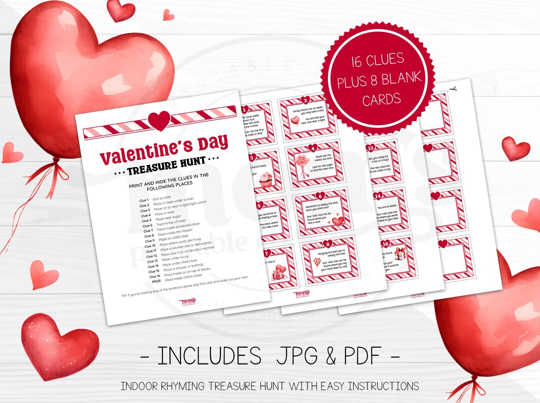 Valentine's Day Rhyming Hunt, Valentine's Treasure Hunt Game, Indoor ...