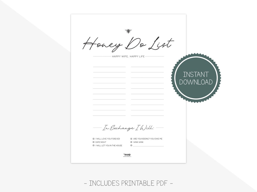 Funny Husband Honey Do List PDF | Instant Download | Printable Chore ...