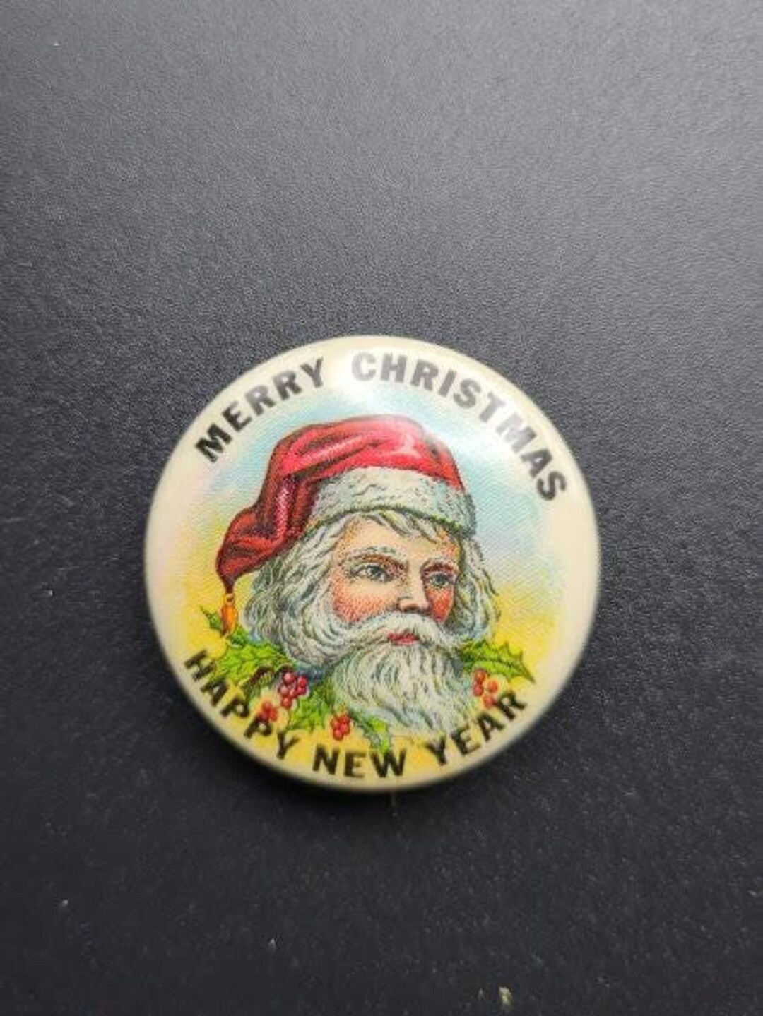 Vintage Santa Claus Pin Back Button Celluloid Lapel Pin Merry Christmas ...