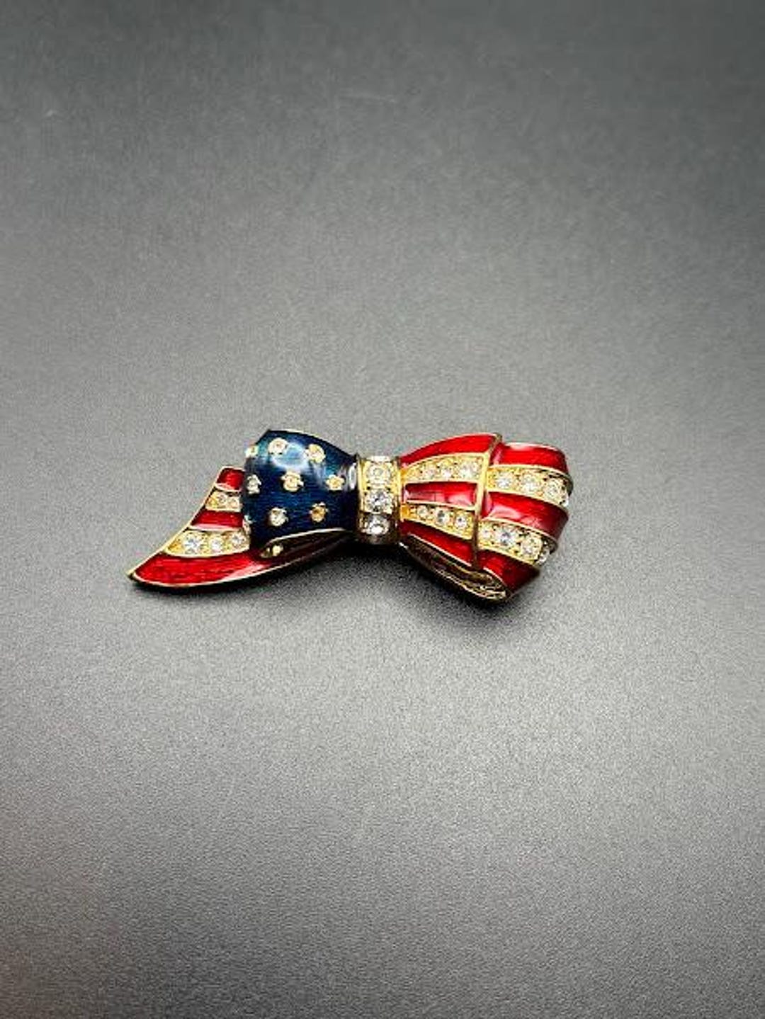 Vintage Carolee Pin American Flag Rhinestone Bow Lapel Pin - Etsy