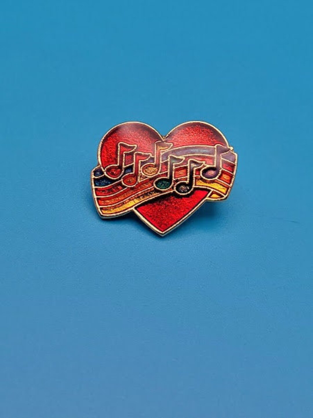 Vintage Musical Note Pin Heart and Rainbow Lapel Pin - Etsy