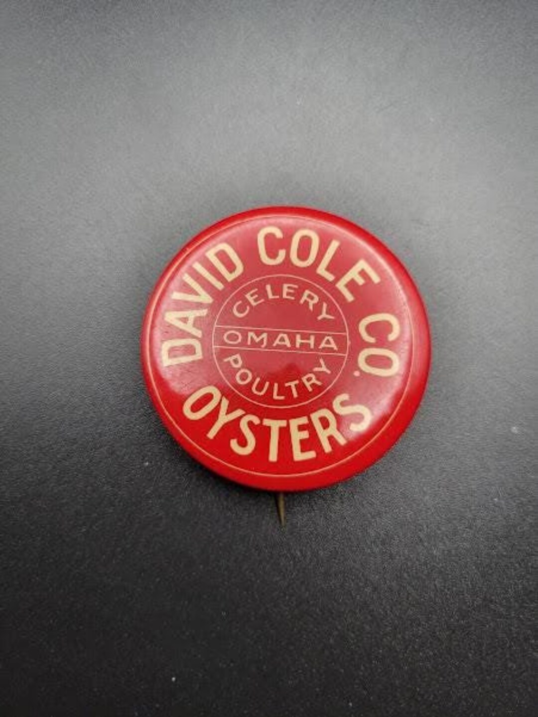 Vintage David Cole Co. Oysters Pin Back Button Celery Poultry Lapel Pin ...