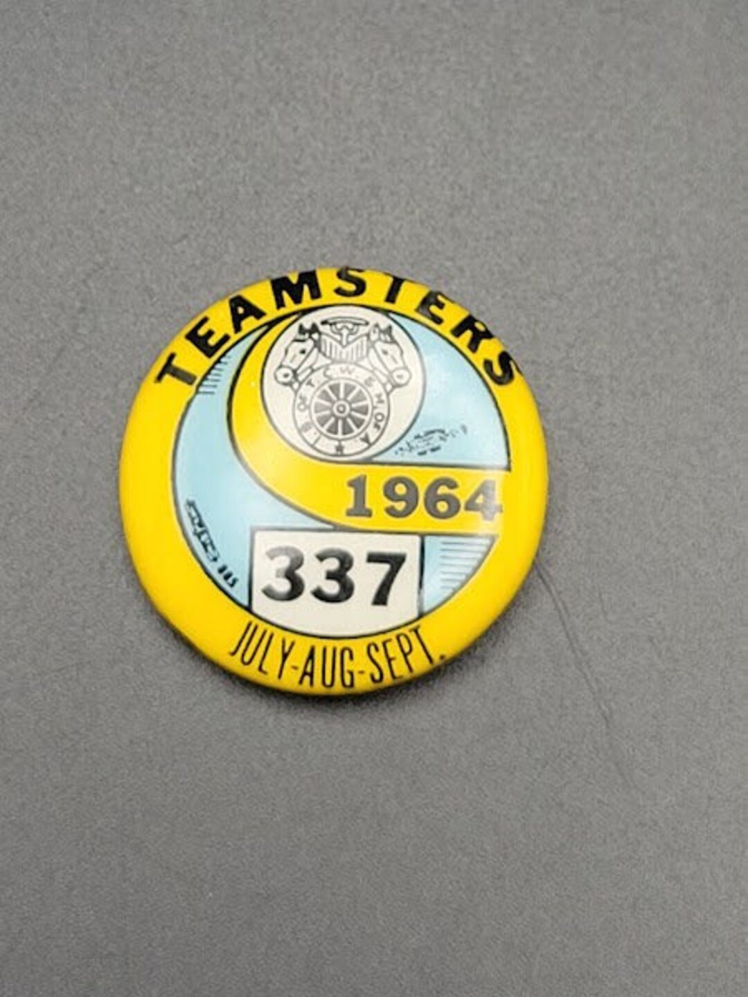 Vintage Teamsters Union Pin Button 1964 Yellow and Light Blue Lapel Pin ...