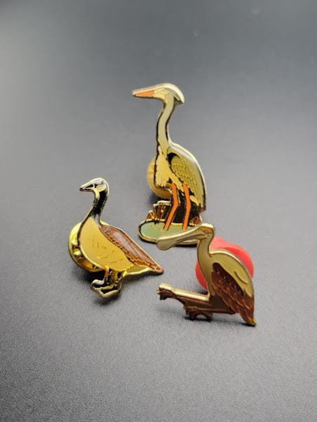 Vintage Bird Pins Canadian Goose Pelican Grey Heron Lapel Pins ...