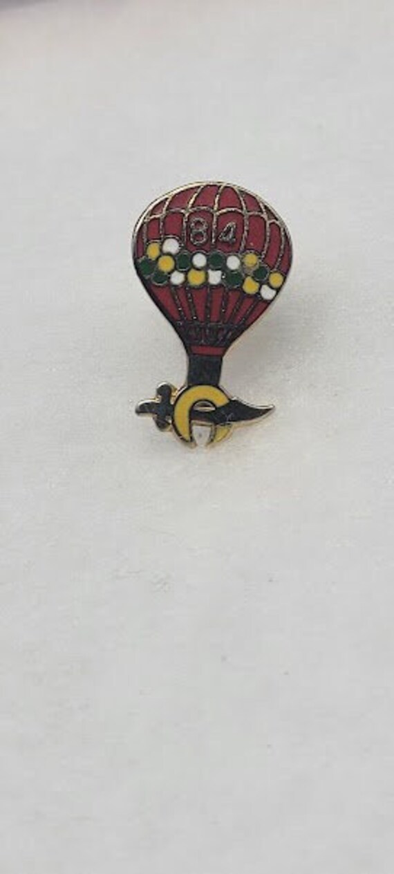 Vintage Shriner Hot Air Balloon Enamel Pin 1984 Red - Gem