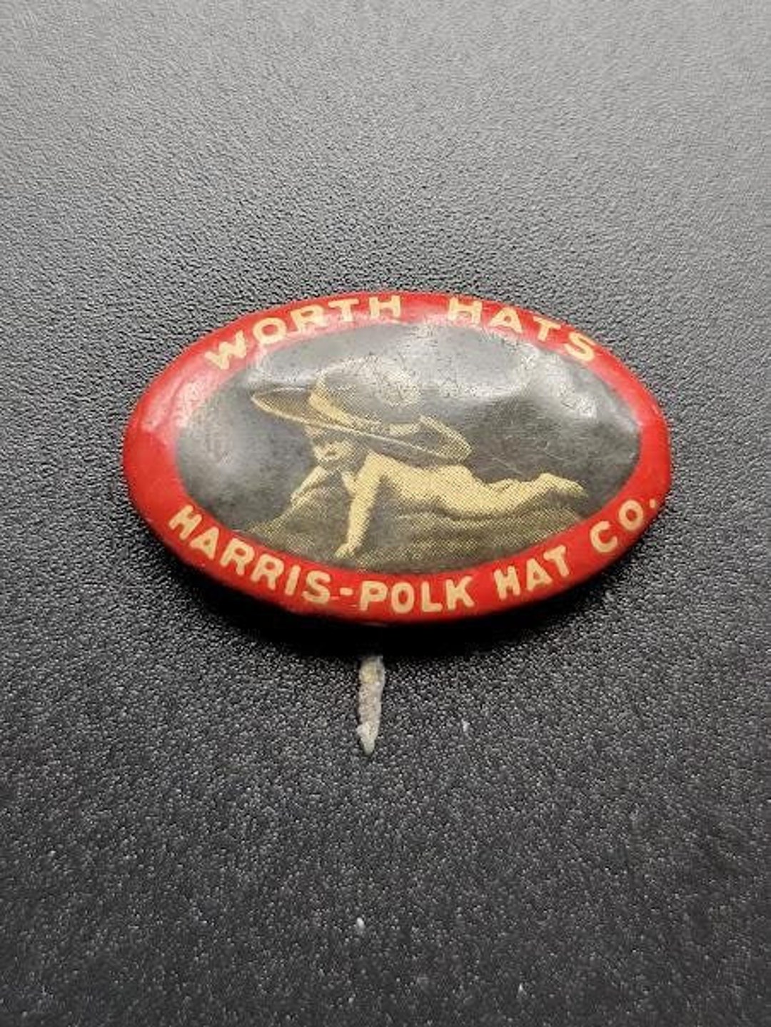 Antique Worth Hats Pin Back Button Harris-polk Hat Co Lapel Pin - Etsy