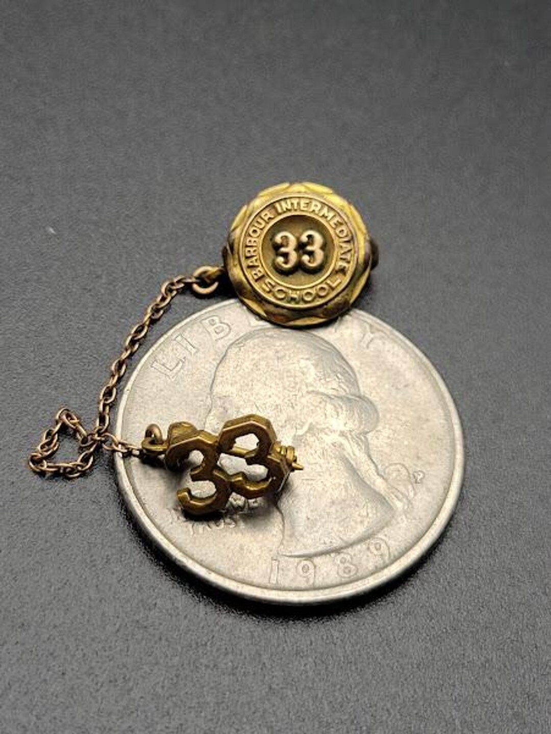 Vintage Barbour Intermediate School Lapel Pin 1933 Gold Tone Pin Chain ...