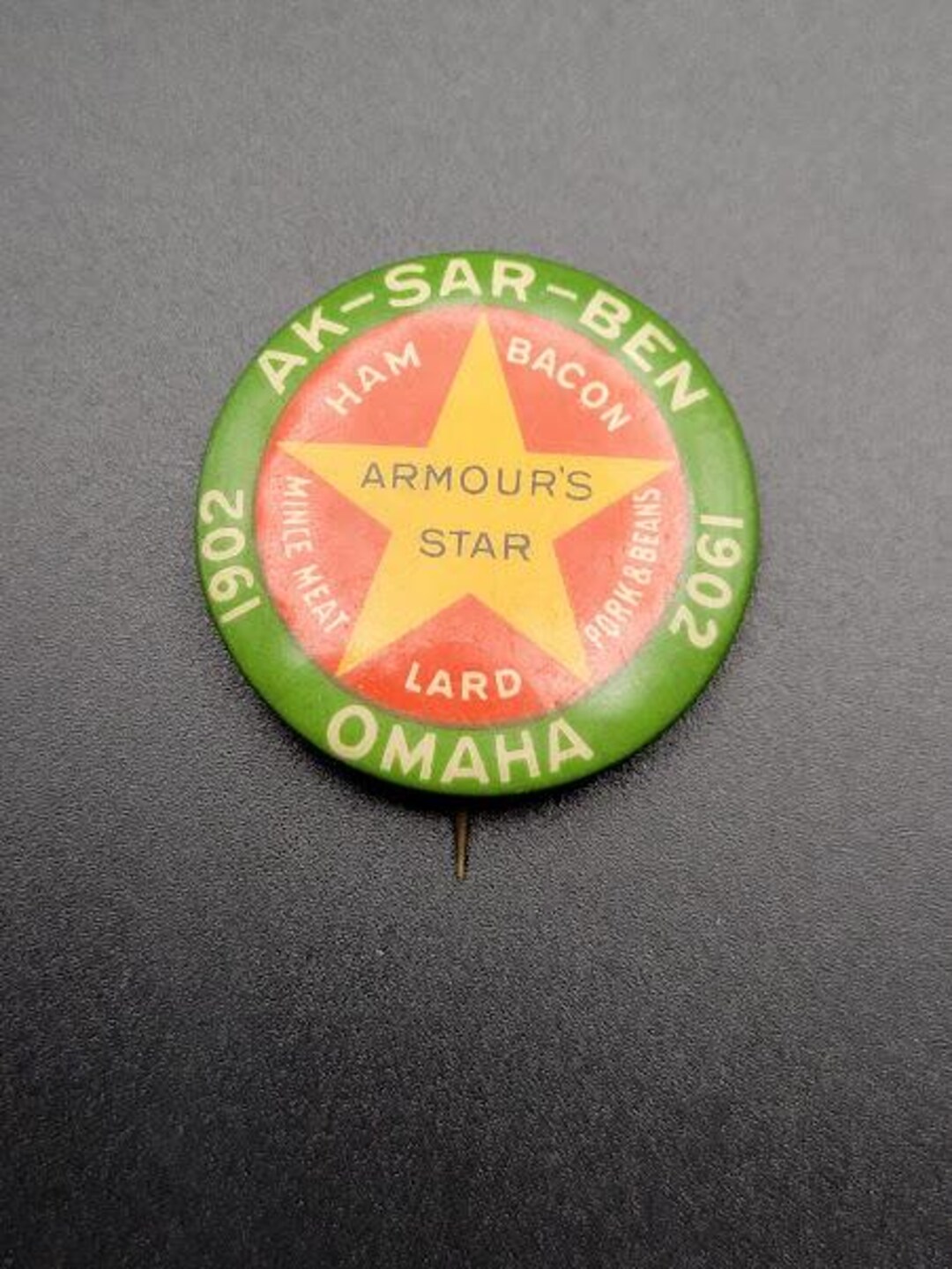 Antique AR-SAR-BEN Omaha 1902 Pin Back Button Armour's Star Lapel Pin ...