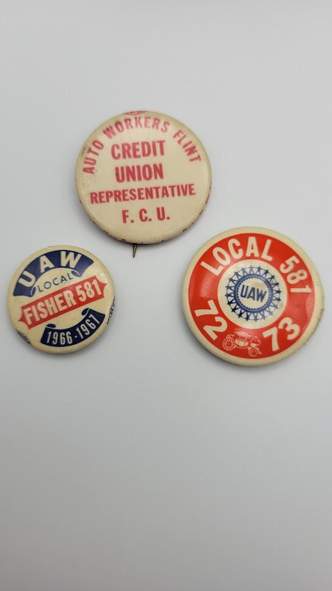 Vintage UAW Pin Buttons Lot Flint Local 581 Fisher 1966-1967 Auto ...