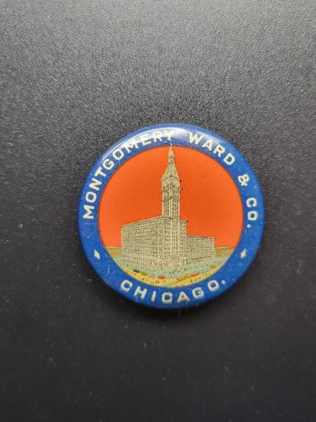 Antique Montgomery Ward & CO Pin Back Button Chicago Tower Building ...