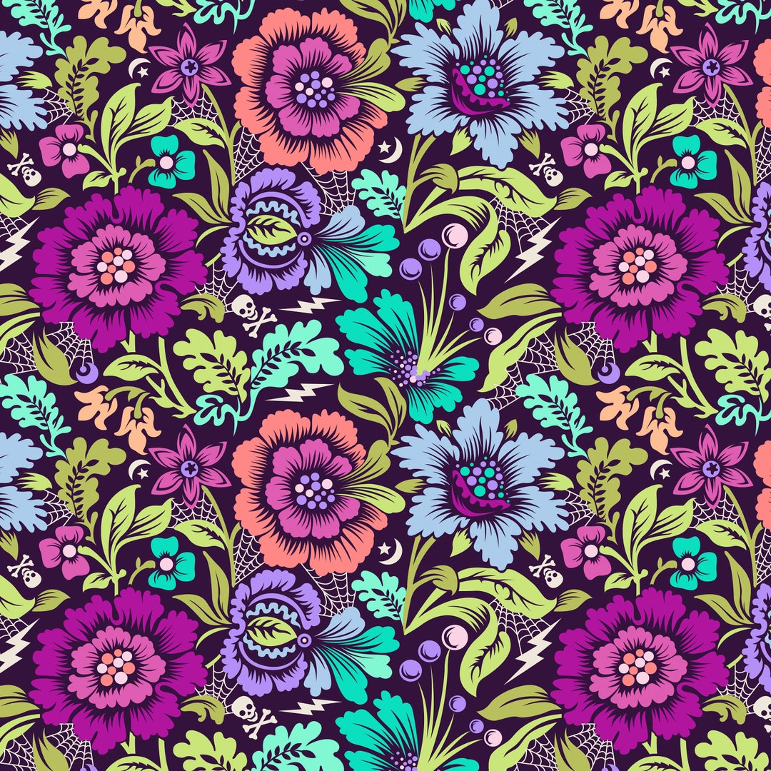 Tula Pink Deja Vu Nightshade Equinox Spider Blossom 3/8 Yard Piece - Etsy