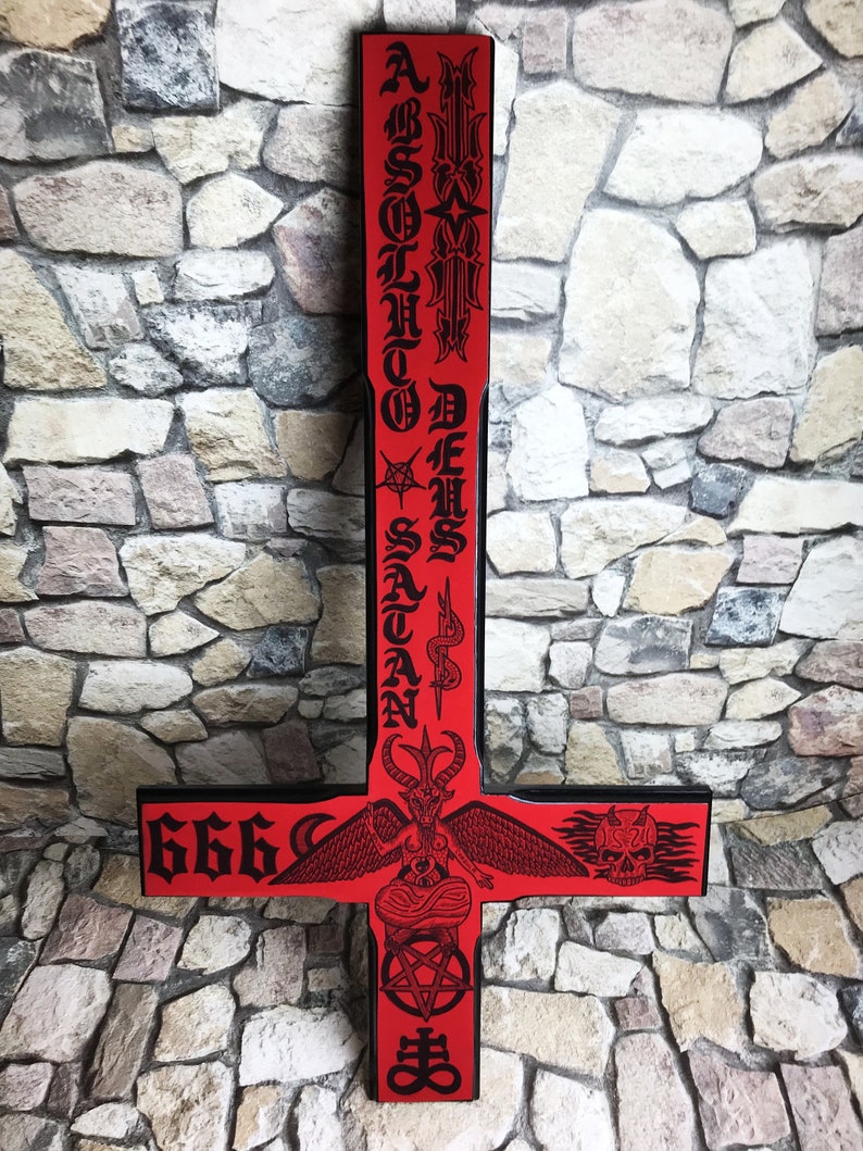 Wooden Wall Decoration, a Satanic Cross Hand-painted on Velvet - Etsy