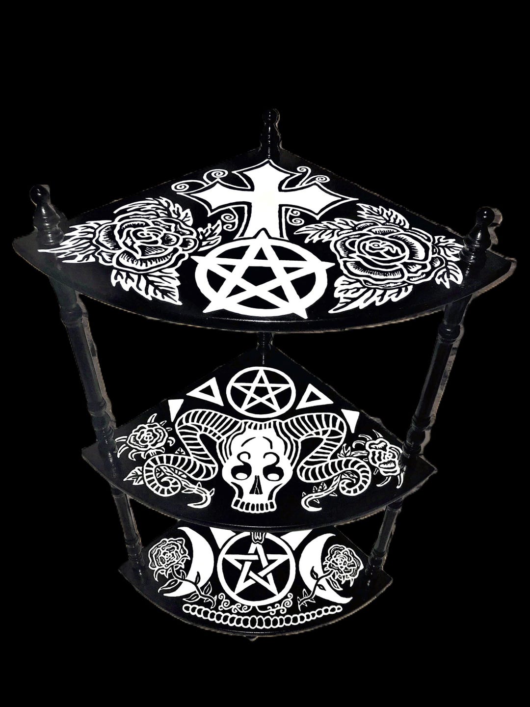 Vintage Wooden Corner Shelf, a Gothic Piece of Furniture in Black and ...