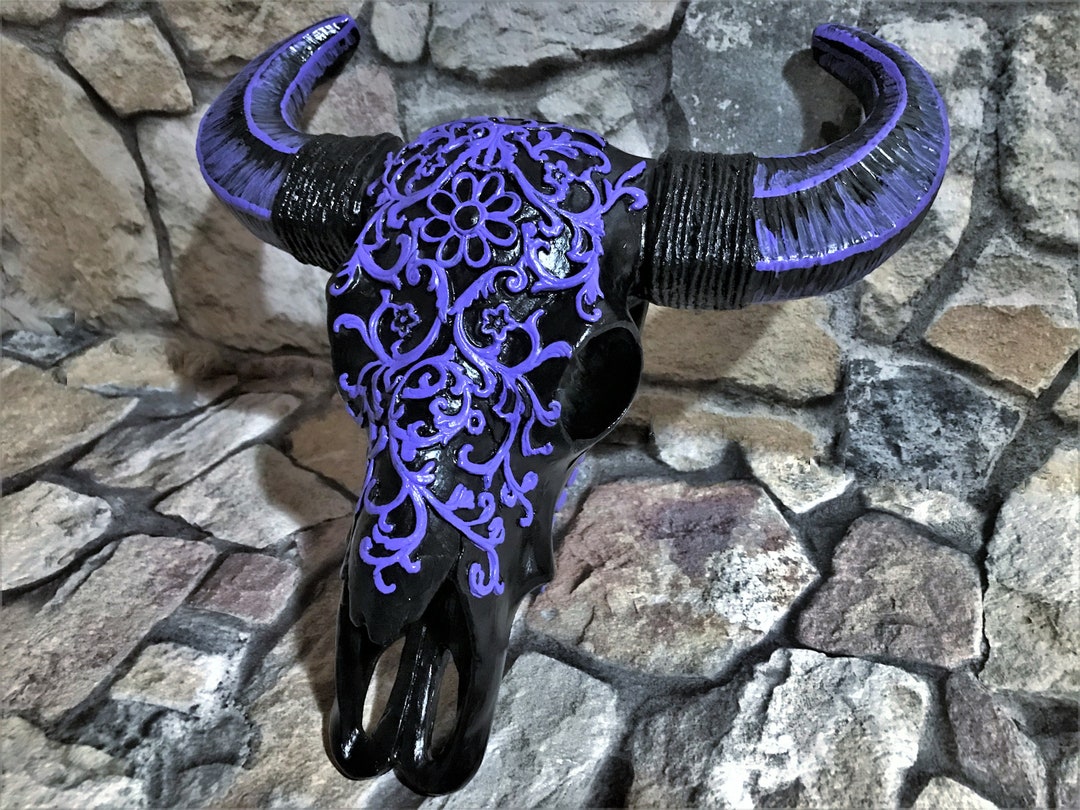 Beautiful Bull Skull Made of Artificial Stone, Hand Painted and ...