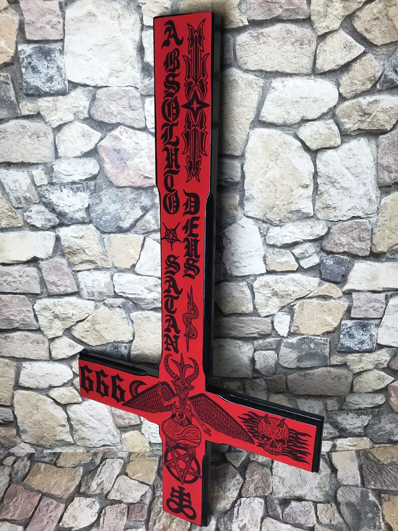 Wooden Wall Decoration, a Satanic Cross Hand-painted on Velvet - Etsy