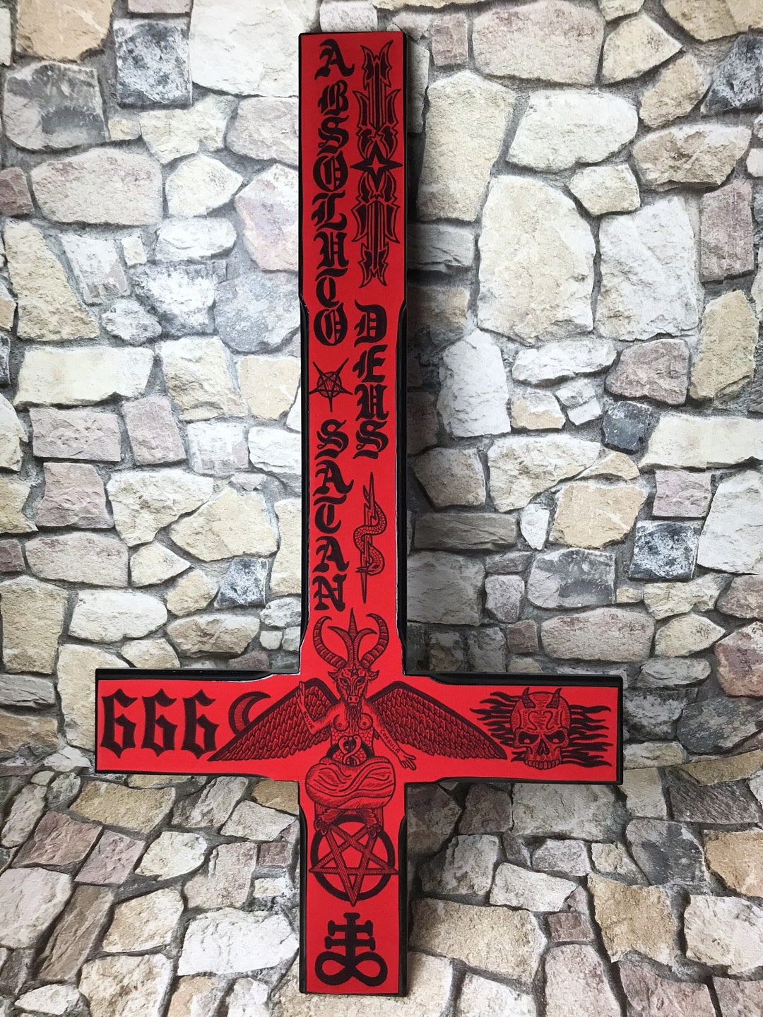 Satanic Cross Made of Solid Wood, a Very Special Wall Decoration With ...