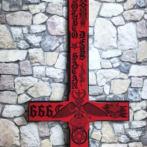 Wooden Wall Decoration, a Satanic Cross Hand-painted on Velvet - Etsy