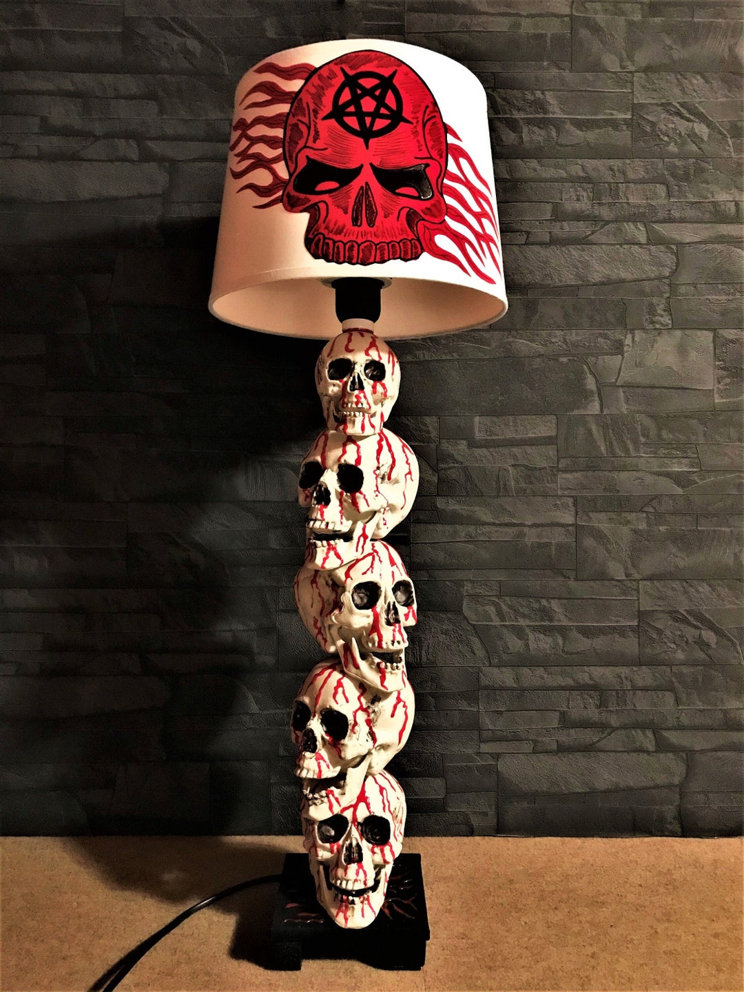 Table/floor Lamp With Skulls and Velvet, Scary Beautiful, Hand-painted ...