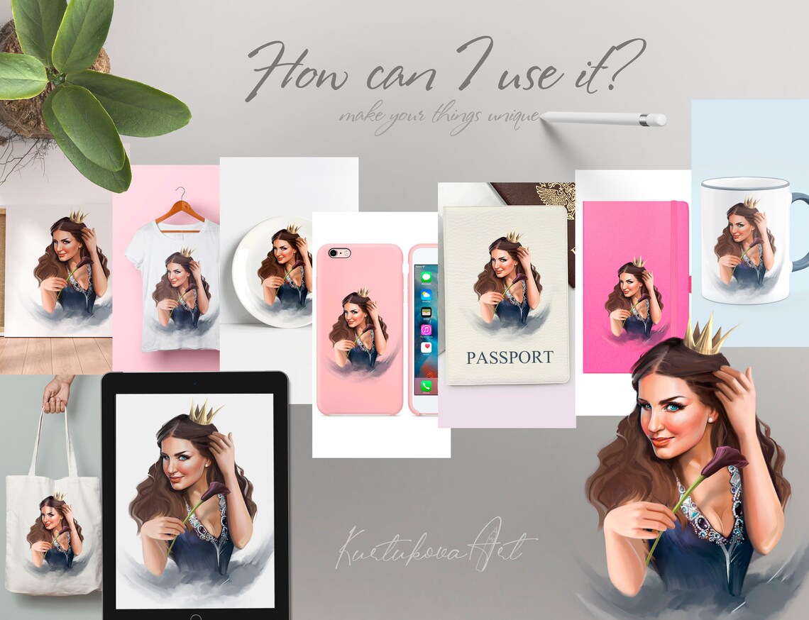 Princess Portrait /personalized Gift in Fairytale Style / Painting From ...