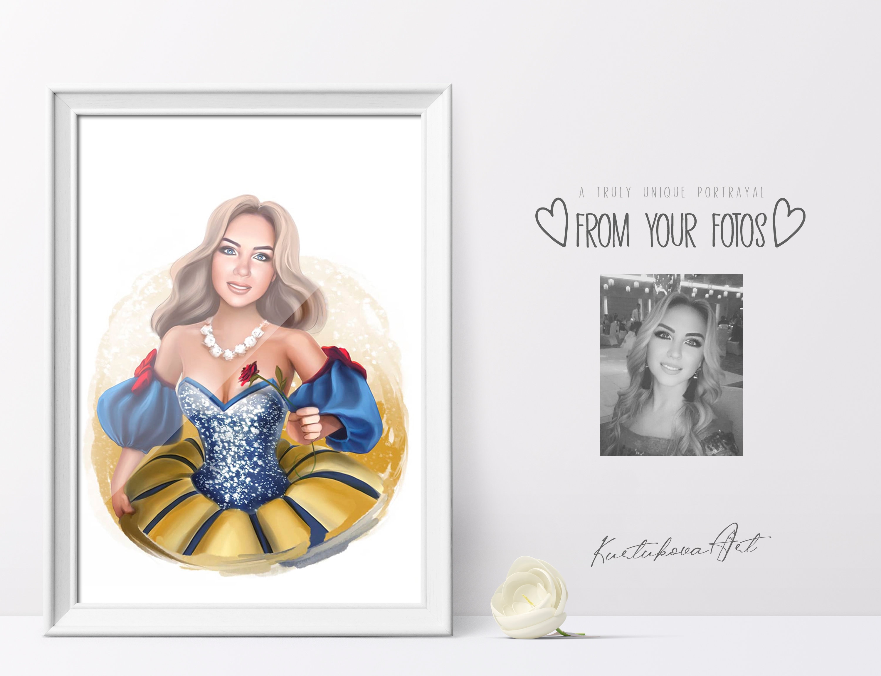 Princess Portrait /personalized Gift in Fairytale Style / Painting From ...