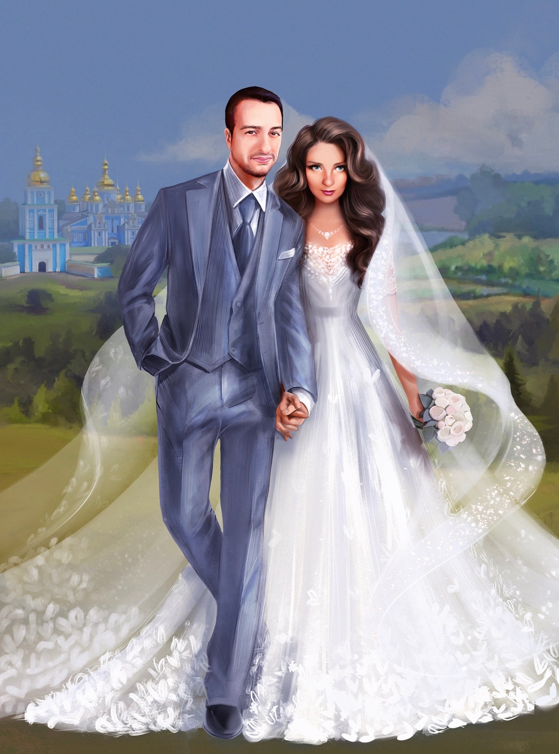 Personalized Wedding Prints/ Custom Realistic Portrait / Bride and ...