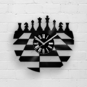 Vinyl Wall Clock for Chess Player - Office Desk Art - Chess Board Decor ...