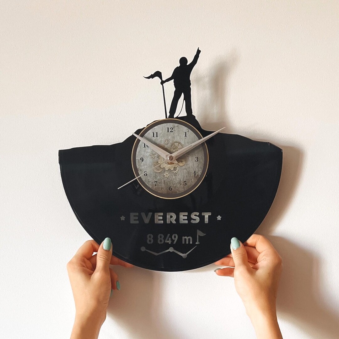 Mount Everest Vinyl Record Wall Clock - Rustic Climber Gift, Mountain ...