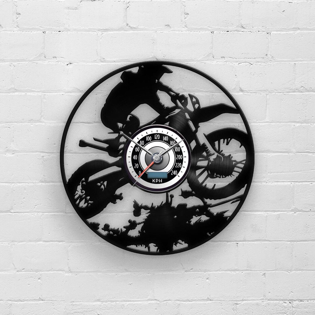 Motocross Biker Vinyl Record Wall Clock Gift for Dad Kid Garage Wall ...