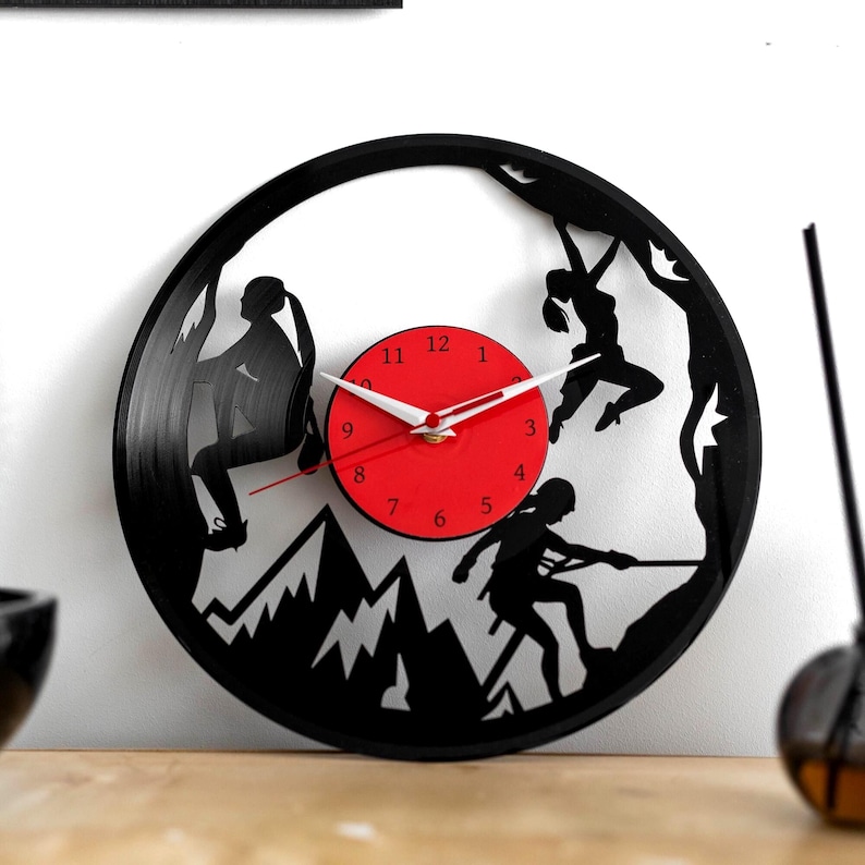 Women Alpinist Vinyl Record Clock Modern Upcycled Climbing Wall Art ...