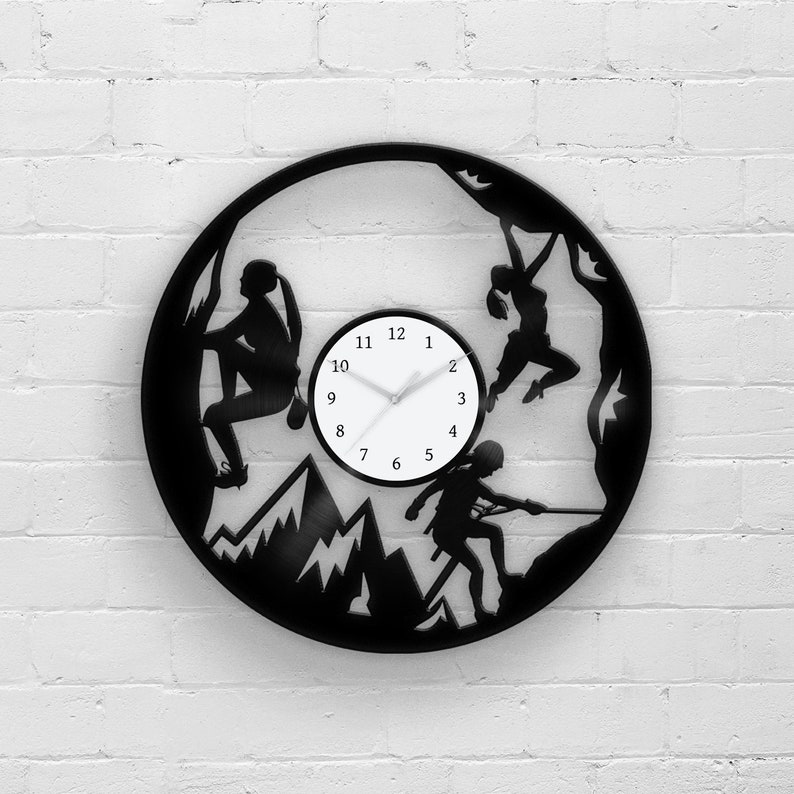 Women Alpinist Vinyl Record Clock Modern Upcycled Climbing Wall Art ...