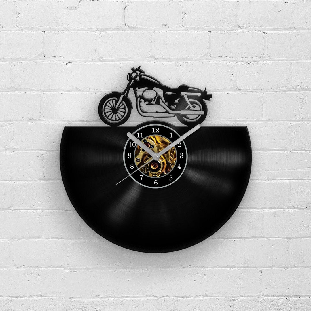Vintage Motorbike Vinyl Record Clock, Laser Cut Motorcycle Wall Art ...