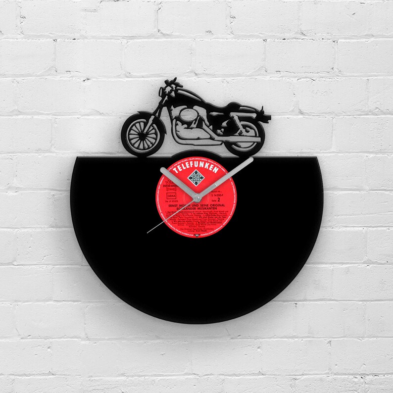 Vintage Motorbike Vinyl Record Clock, Laser Cut Motorcycle Wall Art ...