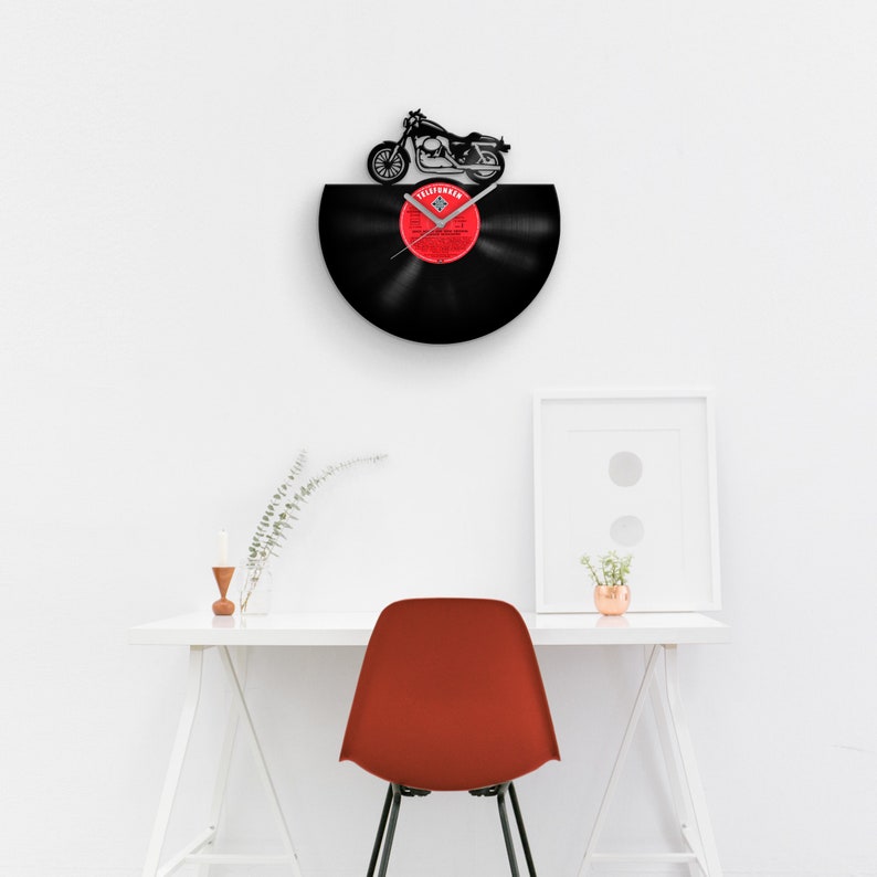 Vintage Motorbike Vinyl Record Clock, Laser Cut Motorcycle Wall Art ...
