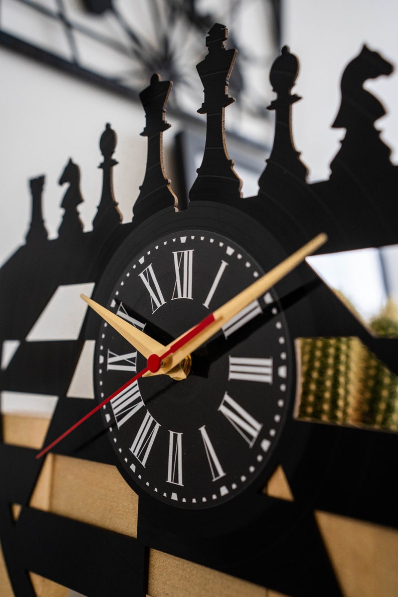 Chess Vinyl Record Wall Clock: Vintage Handmade Recycled LP Art, Game ...