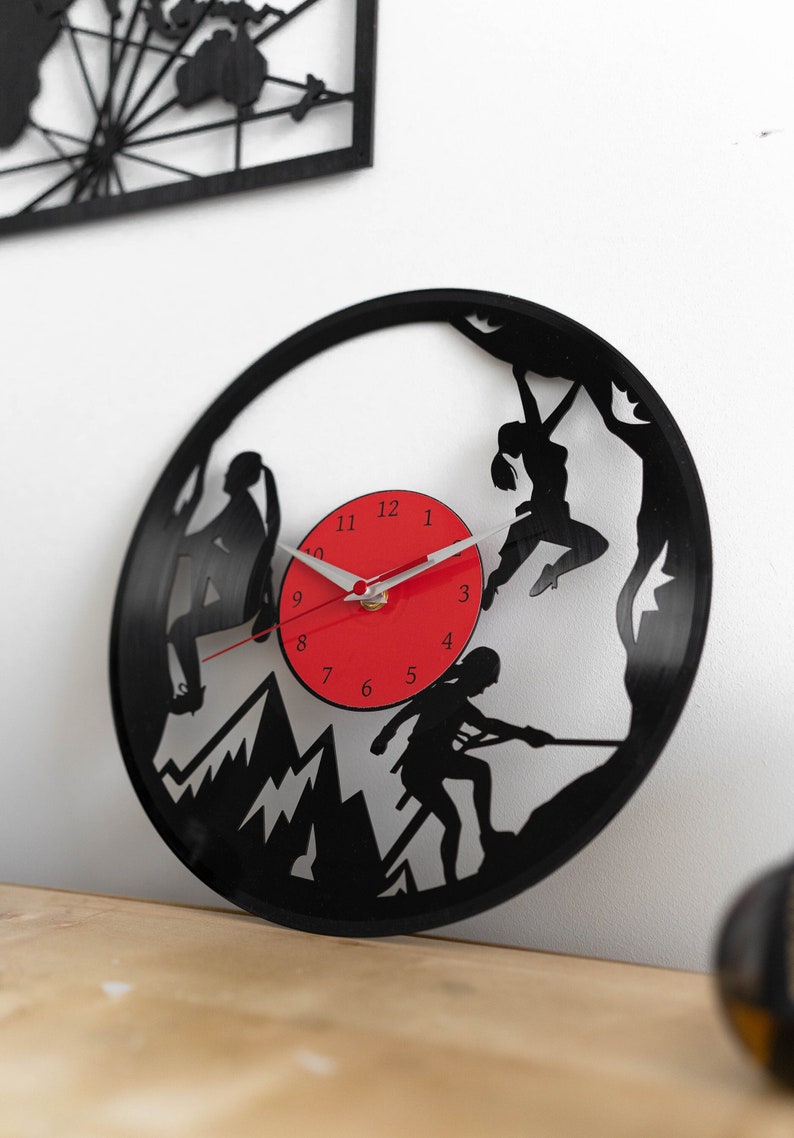 Women Alpinist Vinyl Record Clock Modern Upcycled Climbing Wall Art ...