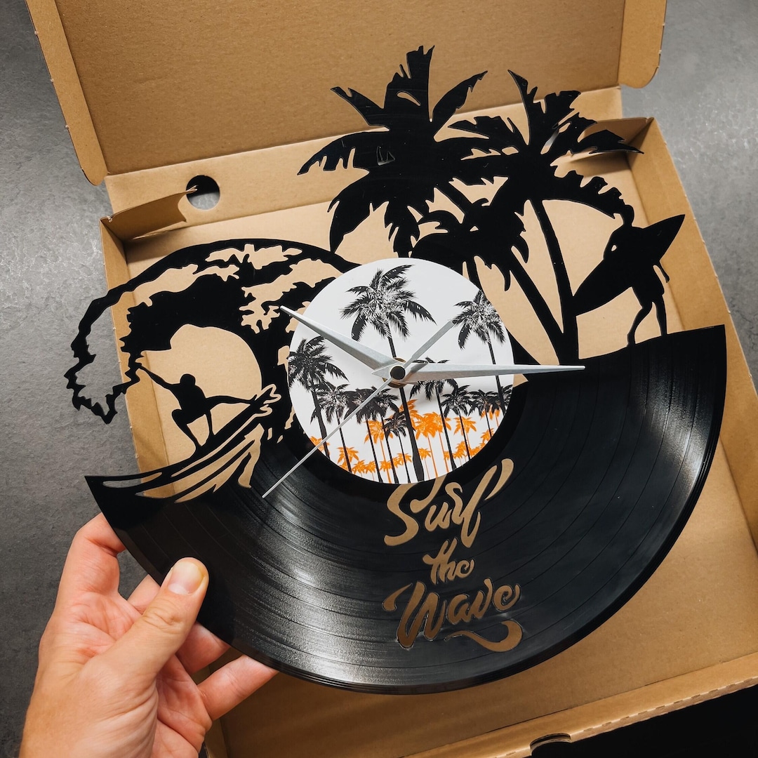 Ocean Surfing Vinyl Record Wall Clock: Surfer Wall Decor for Beach ...