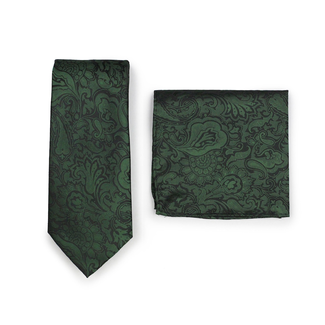 Forest Green Paisley Tie Set | Necktie and Pocket Square Set in Forest ...
