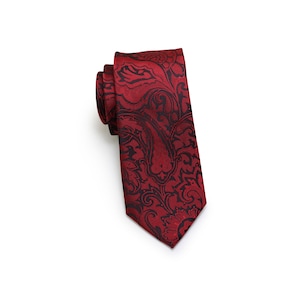 Wine Red Tie Set | Wine Red Paisley Tie and Pocket Square Set | Formal ...