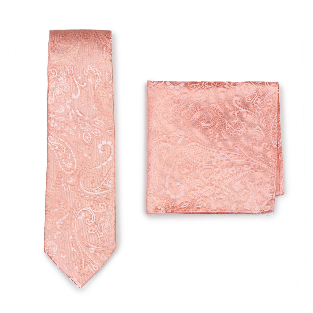 Bellini Peach Tie Set | Paisley Necktie + Pocket Square Set in Bellini ...