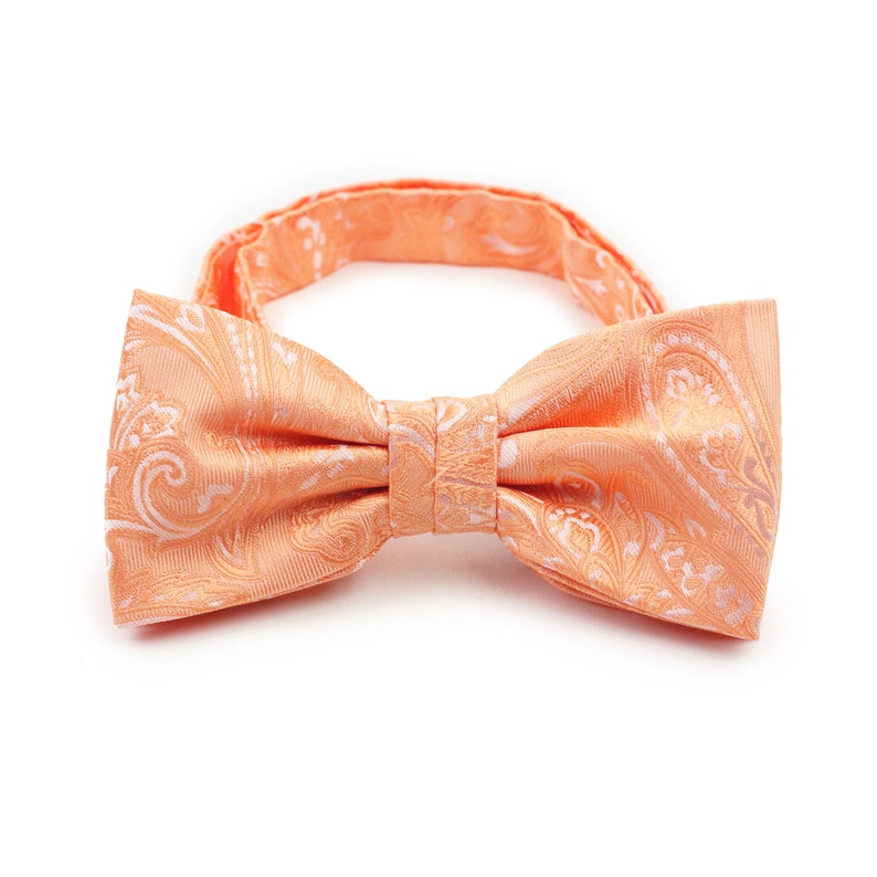 Peach Orange Tie Set | Formal Mens Paisley Necktie + Pocket Square Set ...