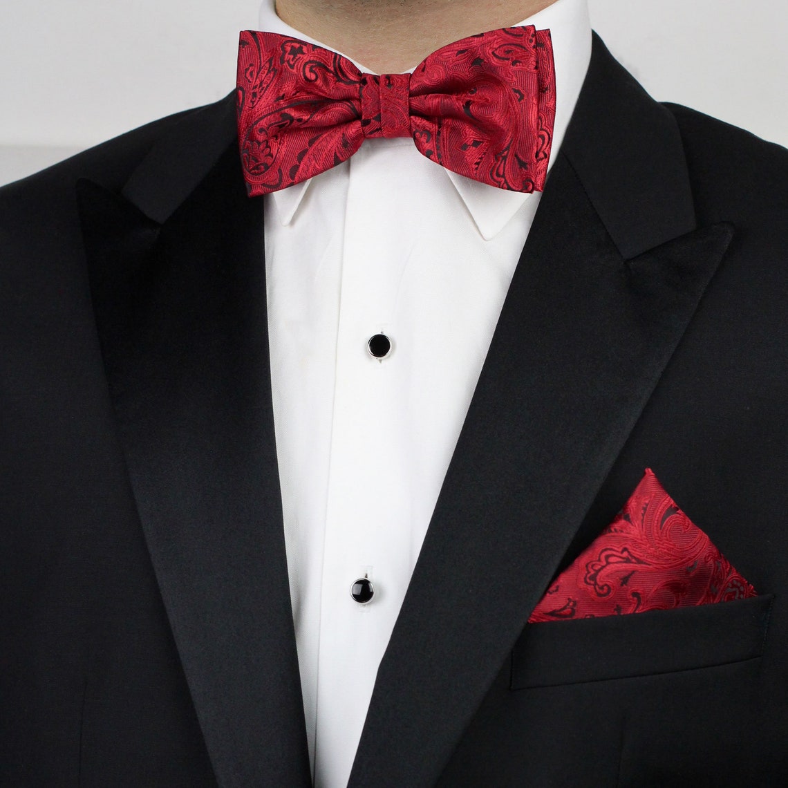 Ruby Red Tie Set | Mens Necktie + Pocket Square in Ruby Red Paisley ...