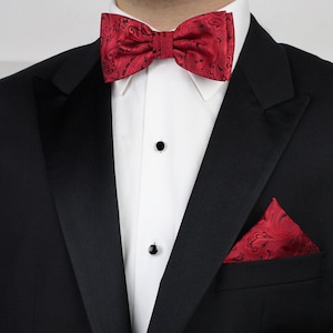 Ruby Red Bow Tie Set | Paisley Bow Tie in Ruby Red + Matching Pocket ...