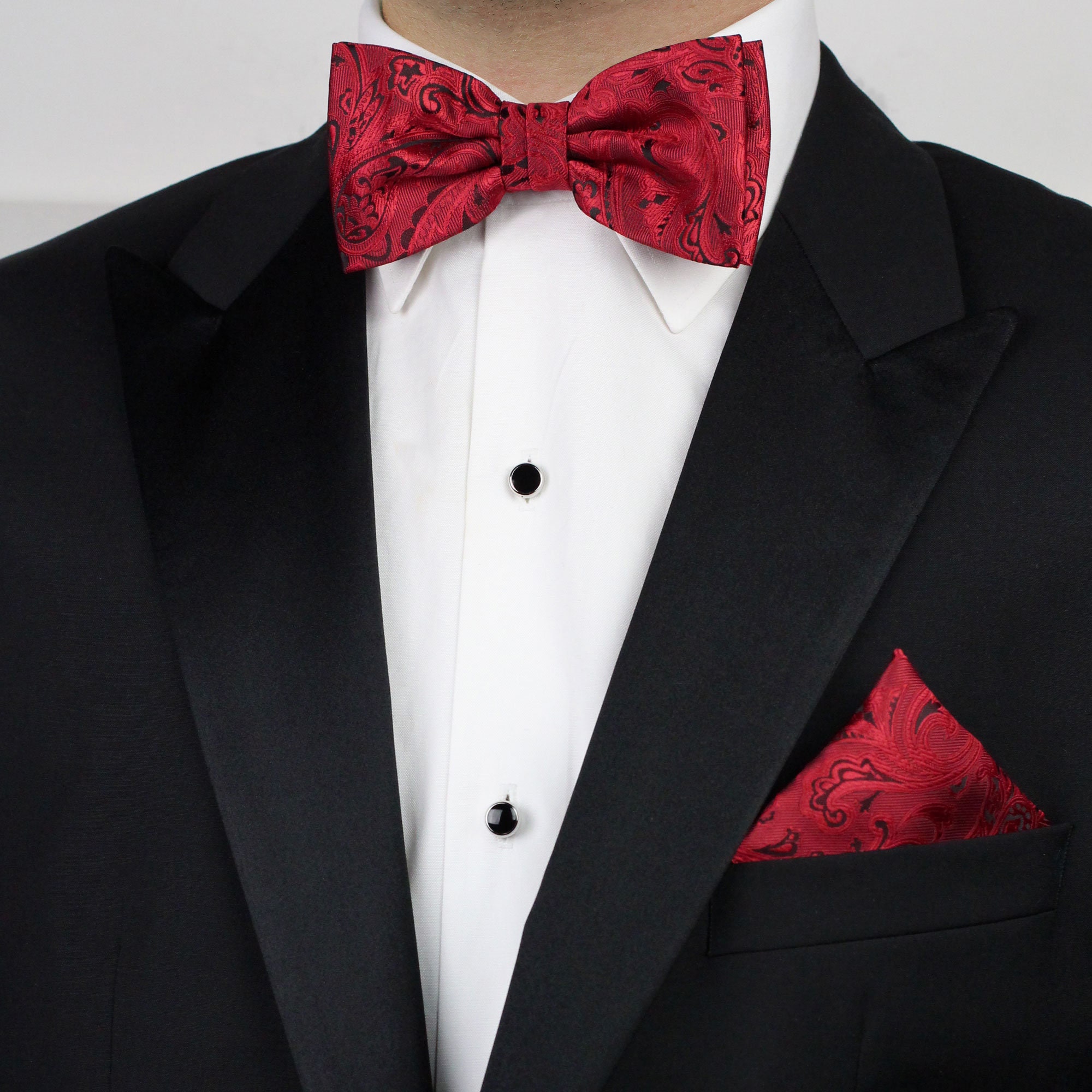 Ruby Red Tie Set | Mens Necktie + Pocket Square in Ruby Red Paisley ...