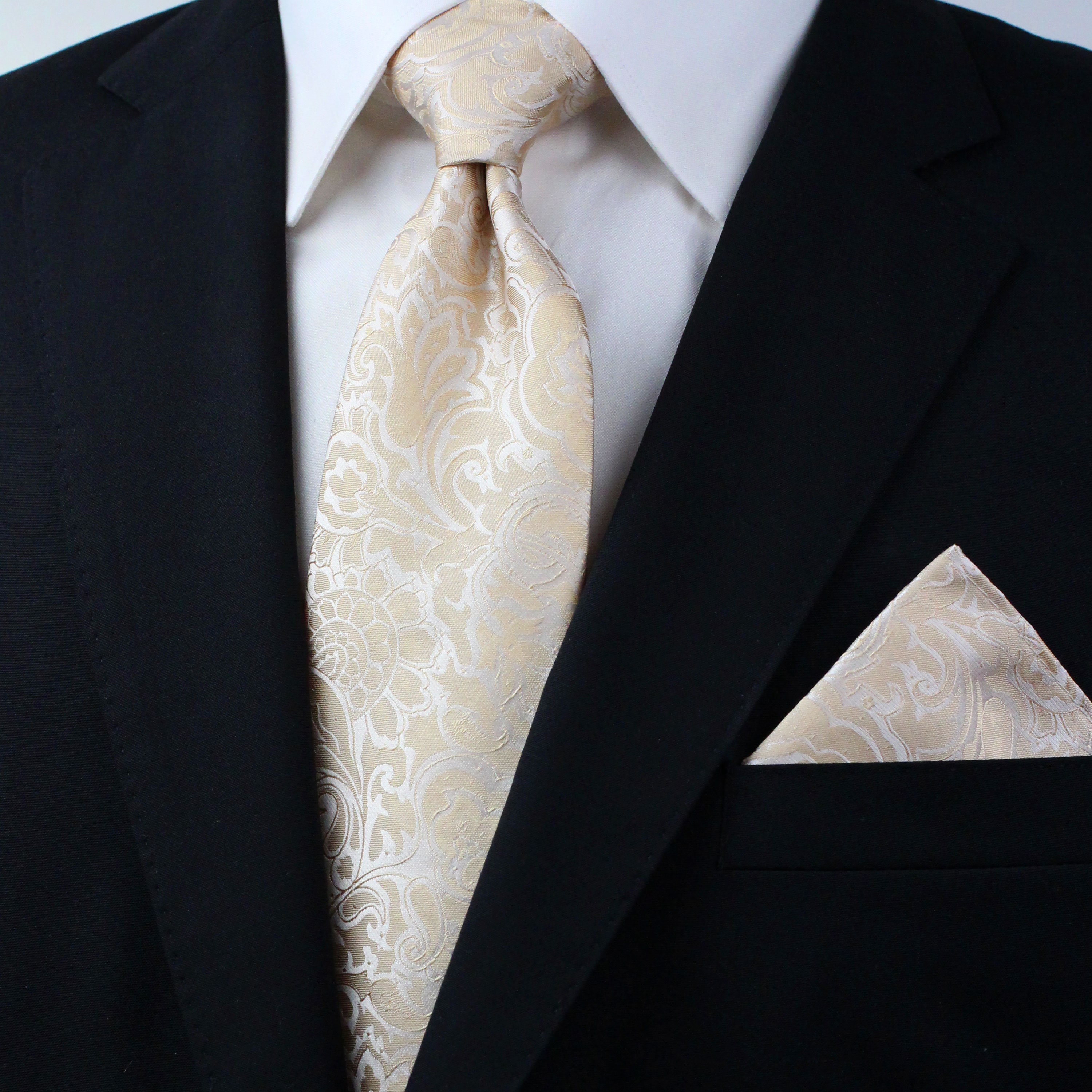 Necktie Set in Champagne | Men's Tie and Pocket Square Set in Ivory ...
