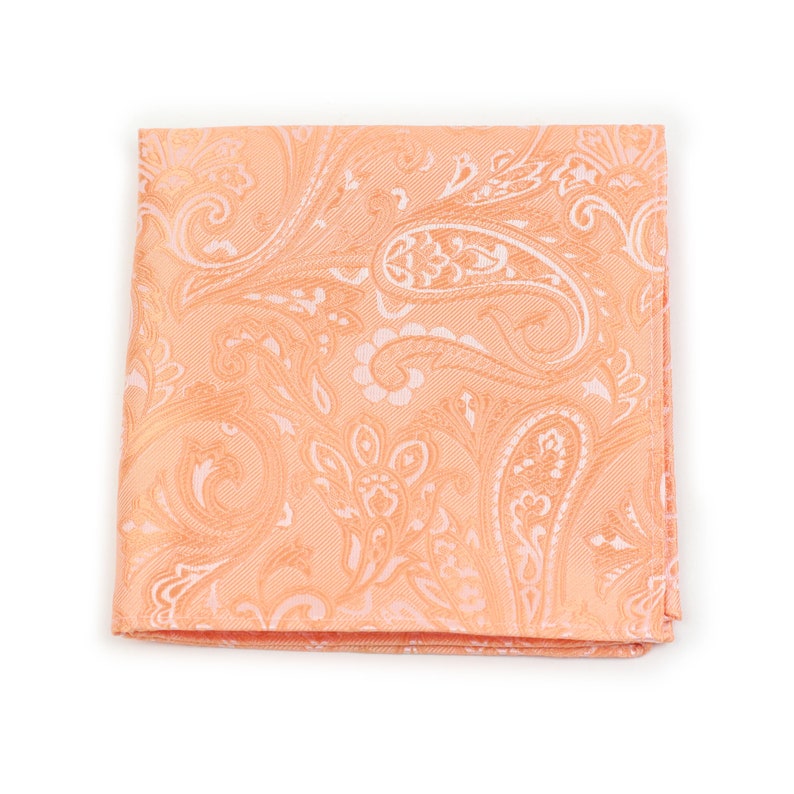 Peach Orange Tie Set | Formal Mens Paisley Necktie + Pocket Square Set ...