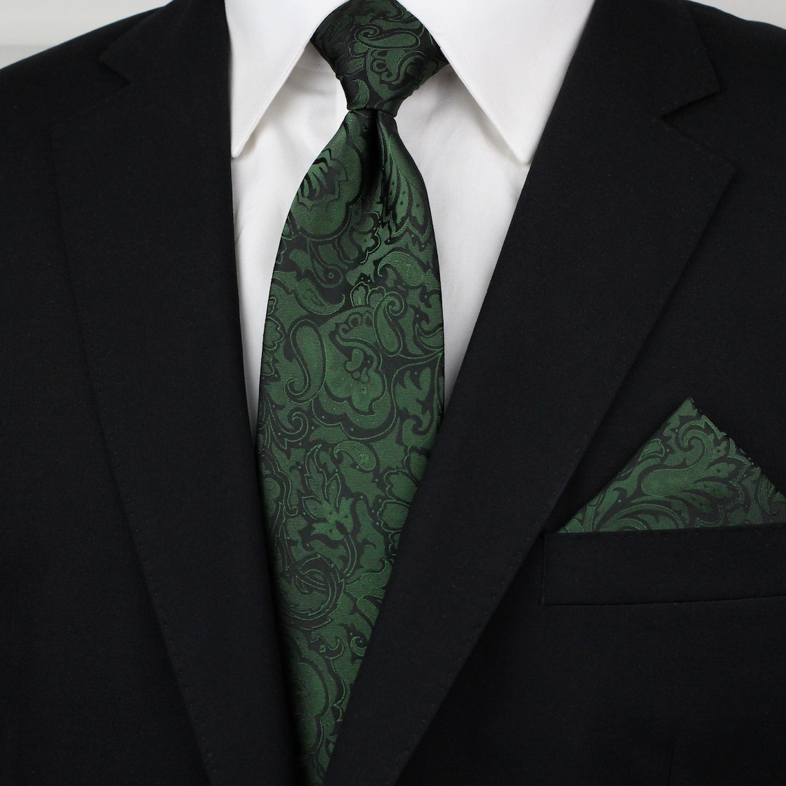 Forest Green Paisley Tie Set Necktie and Pocket Square Set - Etsy