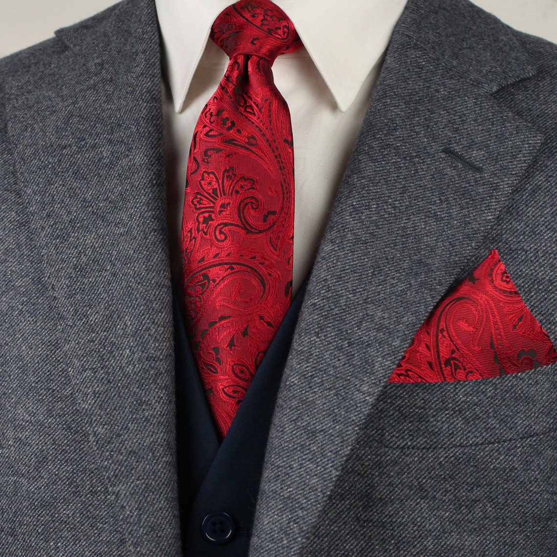 Ruby Red Tie Set Mens Necktie Pocket Square in Ruby Red - Etsy