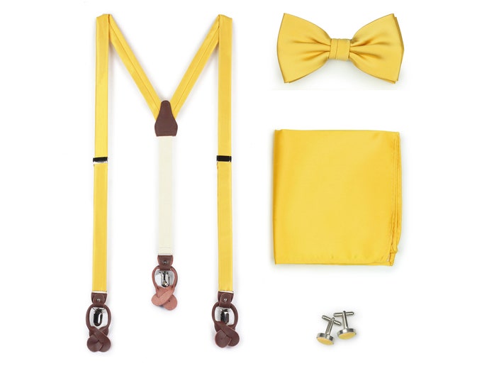 Yellow Suspender Bow Tie Set Groom Accessories in Lemon Yellow Set of ...