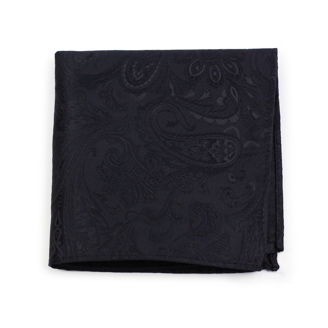 Black Paisley Hanky | Formal Black Tie Pocket Square in Jet Black ...