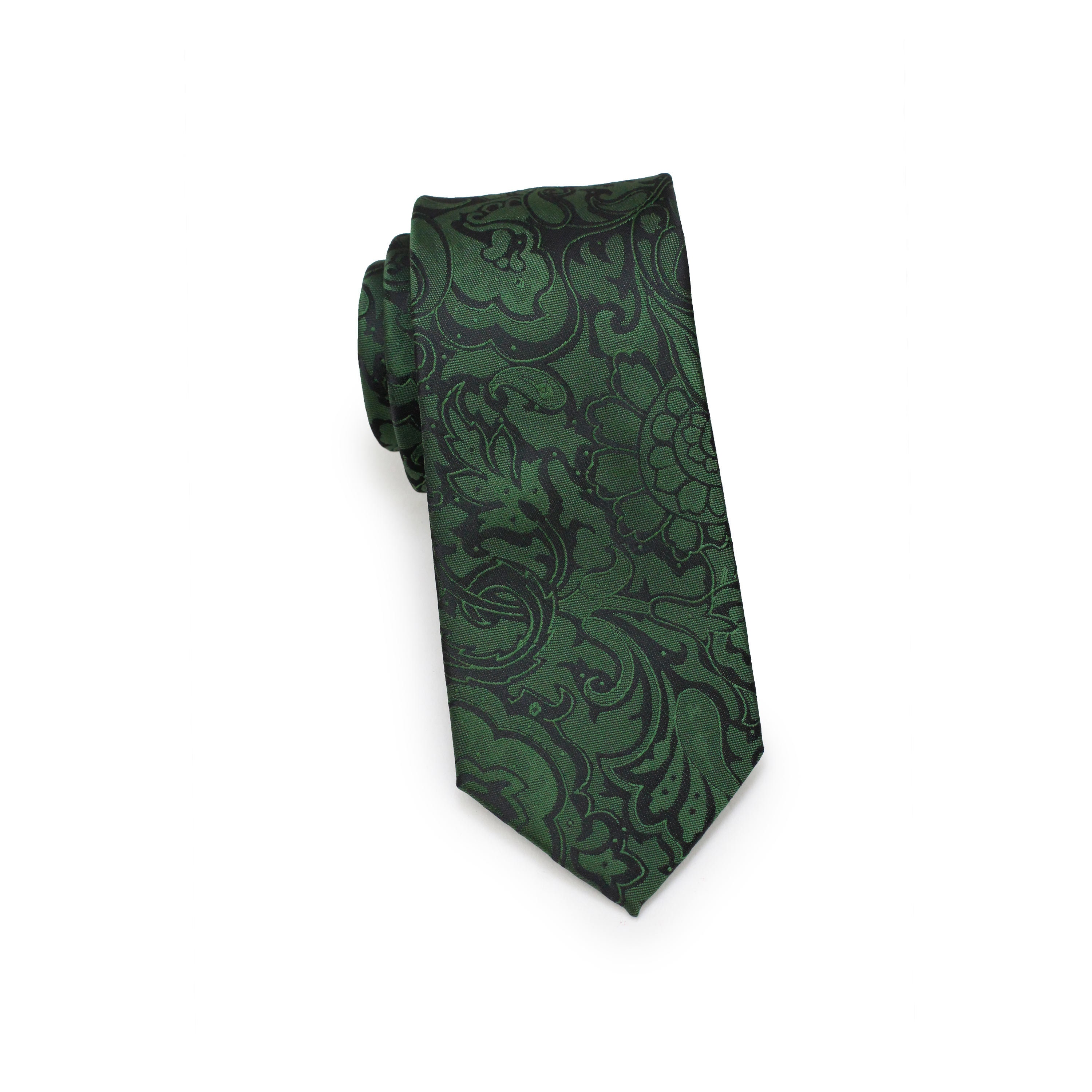 Forest Green Paisley Tie Set Necktie and Pocket Square Set | Etsy